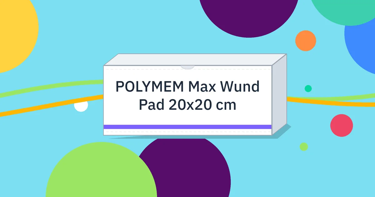 Symbolbild: Packung mit der Aufschrift POLYMEM Max Wund Pad 20x20 cm (PZN 19622069) – Verfügbarkeit und Bezug in Apotheken in Frankfurt am Main
