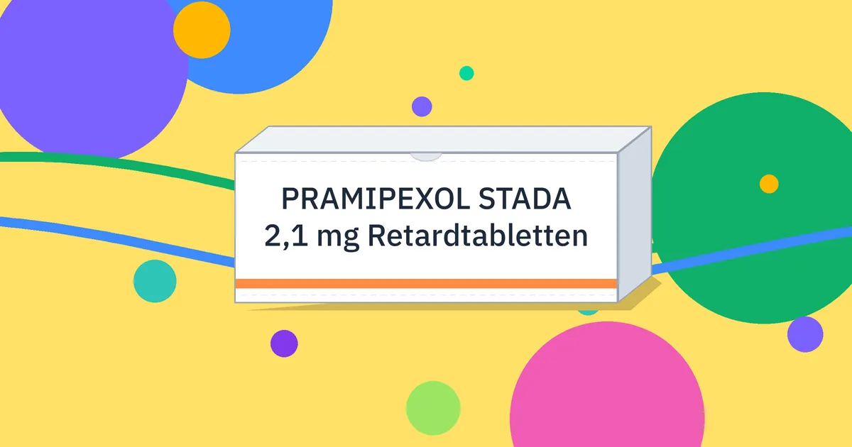 Symbolbild: Packung mit der Aufschrift PRAMIPEXOL STADA 2,1 mg Retardtabletten (PZN 16733064) – Verfügbarkeit und Bezug in Apotheken in Frankfurt am Main