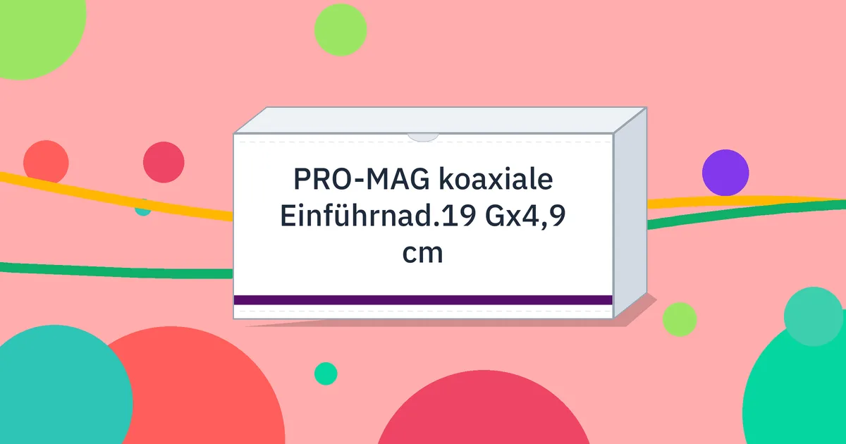 Symbolbild: Packung mit der Aufschrift PRO-MAG koaxiale Einführnad.19 Gx4,9 cm (PZN 06769138) – Verfügbarkeit und Bezug in Apotheken in Frankfurt am Main