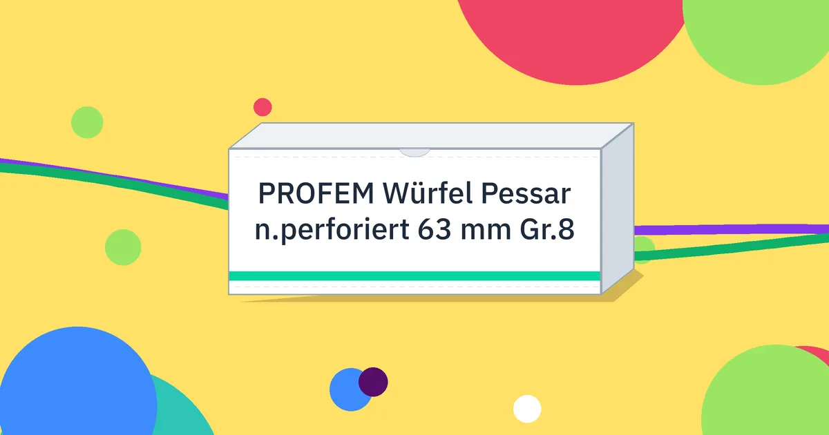 Symbolbild: Packung mit der Aufschrift PROFEM Würfel Pessar n.perforiert 63 mm Gr.8 (PZN 11672932) – Verfügbarkeit und Bezug in Apotheken in Frankfurt am Main