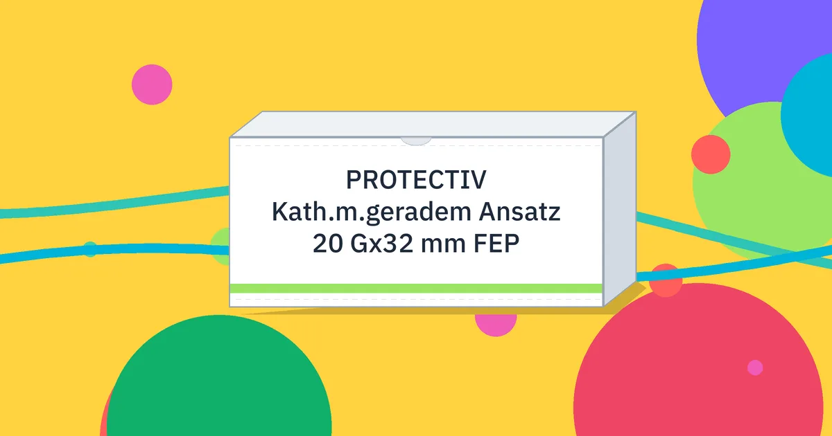 Symbolbild: Packung mit der Aufschrift PROTECTIV Kath.m.geradem Ansatz 20 Gx32 mm FEP (PZN 08419276) – Verfügbarkeit und Bezug in Apotheken in Frankfurt am Main