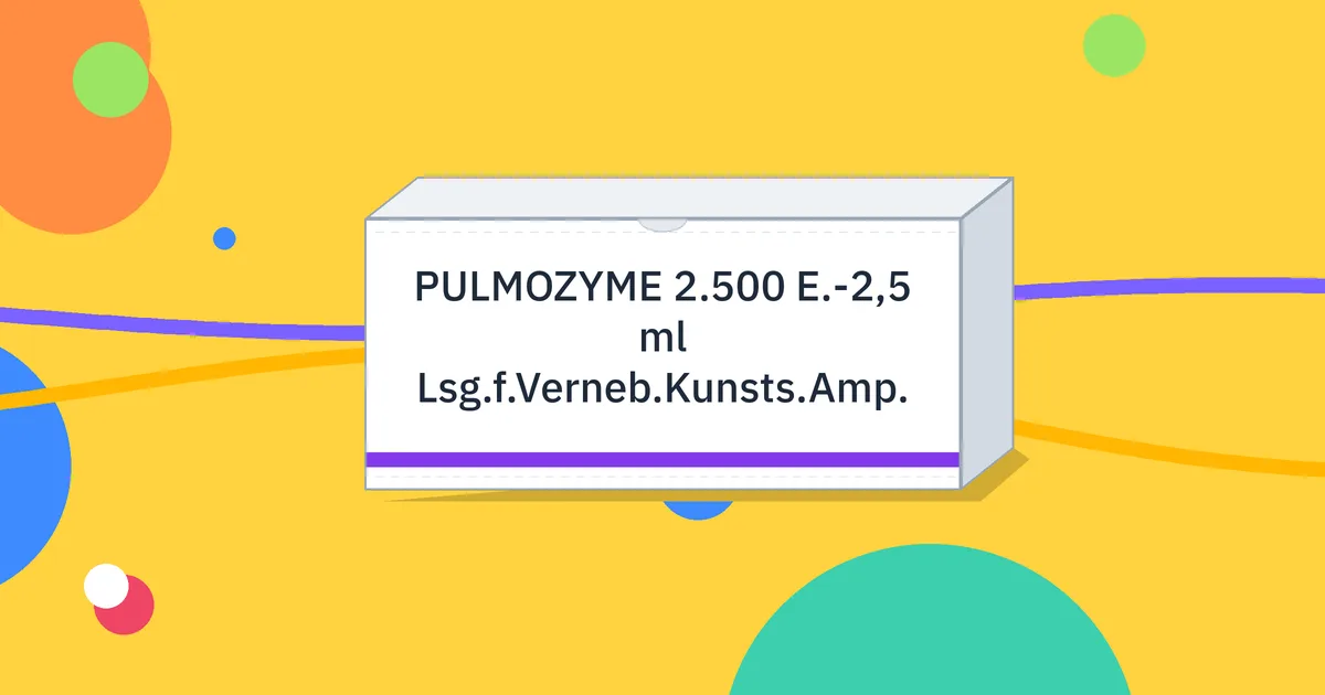 Symbolbild: Packung mit der Aufschrift PULMOZYME 2.500 E.-2,5 ml Lsg.f.Verneb.Kunsts.Amp. (PZN 05746129) – Verfügbarkeit und Bezug in Apotheken in Frankfurt am Main