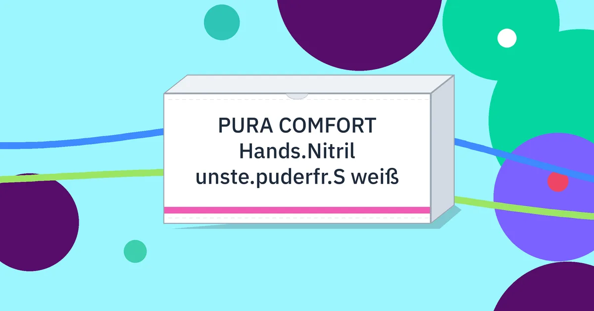 Symbolbild: Packung mit der Aufschrift PURA COMFORT Hands.Nitril unste.puderfr.S weiß (PZN 13511363) – Verfügbarkeit und Bezug in Apotheken in Frankfurt am Main