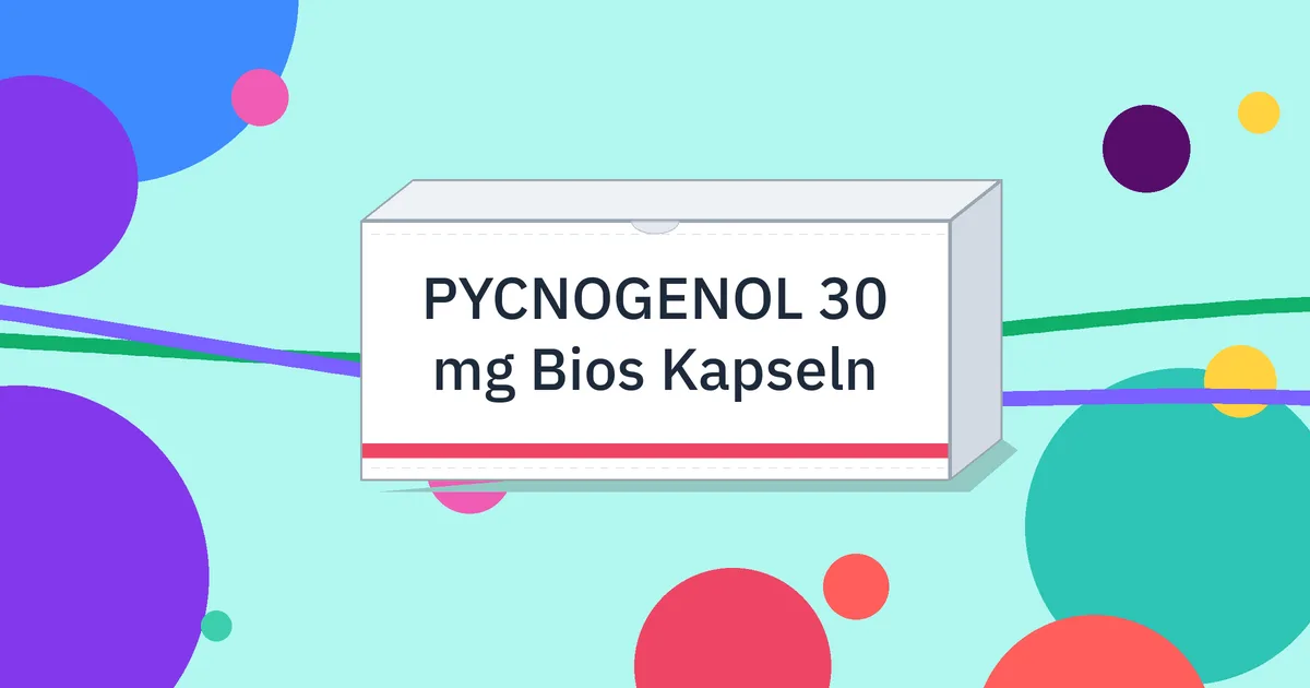 Symbolbild: Packung mit der Aufschrift PYCNOGENOL 30 mg Bios Kapseln (PZN 09177616) – Verfügbarkeit und Bezug in Apotheken in Frankfurt am Main
