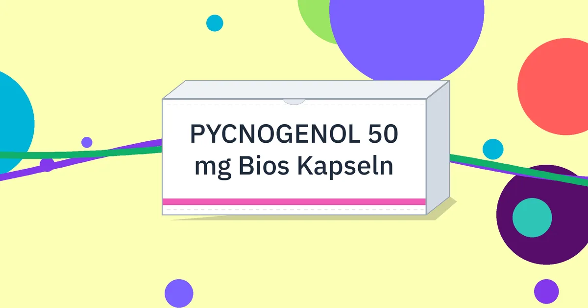 Symbolbild: Packung mit der Aufschrift PYCNOGENOL 50 mg Bios Kapseln (PZN 09177510) – Verfügbarkeit und Bezug in Apotheken in Frankfurt am Main