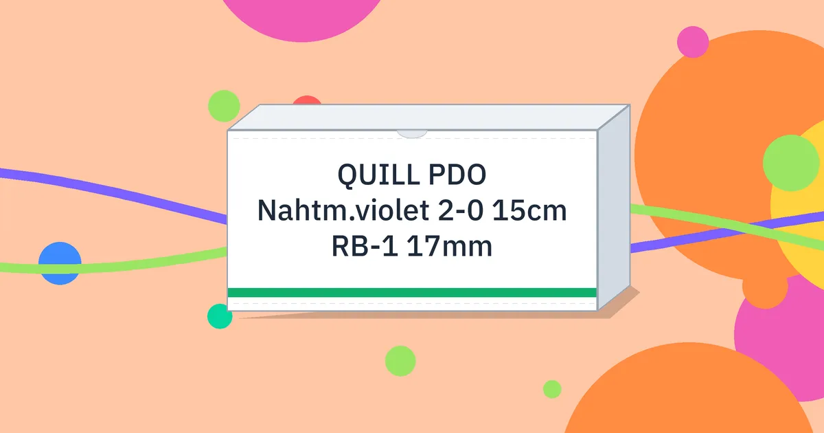 Symbolbild: Packung mit der Aufschrift QUILL PDO Nahtm.violet 2-0 15cm RB-1 17mm (PZN 17990277) – Verfügbarkeit und Bezug in Apotheken in Frankfurt am Main