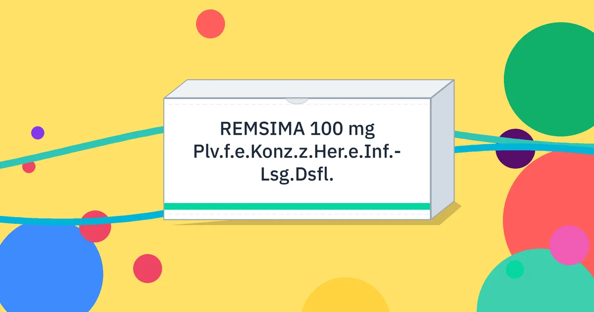 Symbolbild: Packung mit der Aufschrift REMSIMA 100 mg Plv.f.e.Konz.z.Her.e.Inf.-Lsg.Dsfl. (PZN 18836130) – Verfügbarkeit und Bezug in Apotheken in Frankfurt am Main