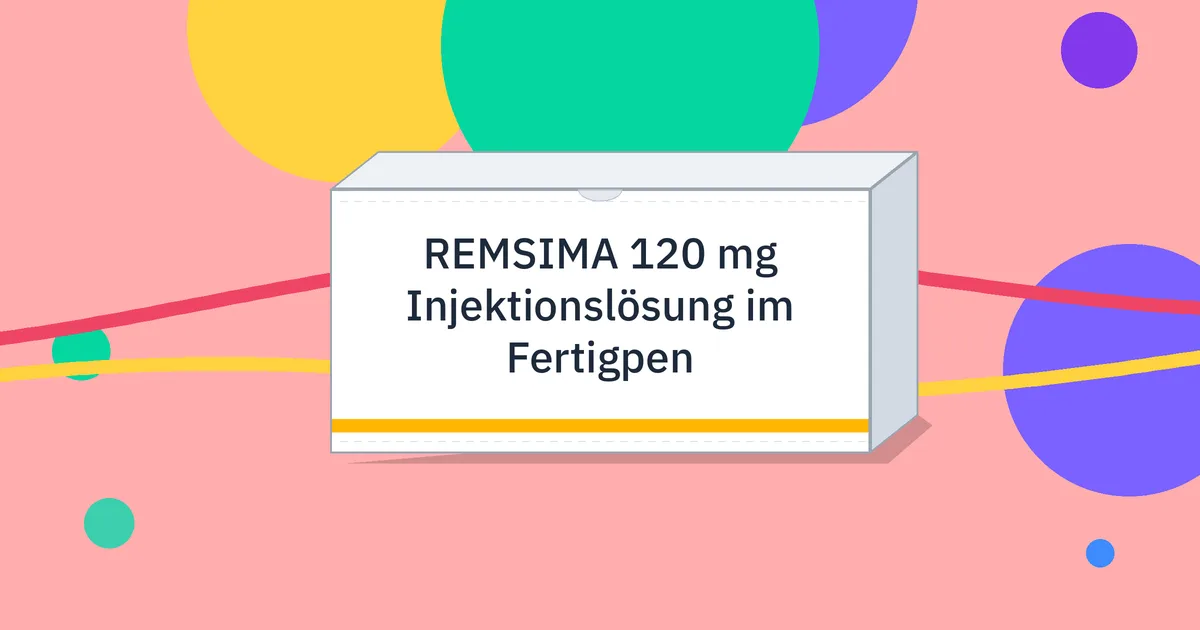 Symbolbild: Packung mit der Aufschrift REMSIMA 120 mg Injektionslösung im Fertigpen (PZN 17247503) – Verfügbarkeit und Bezug in Apotheken in Frankfurt am Main