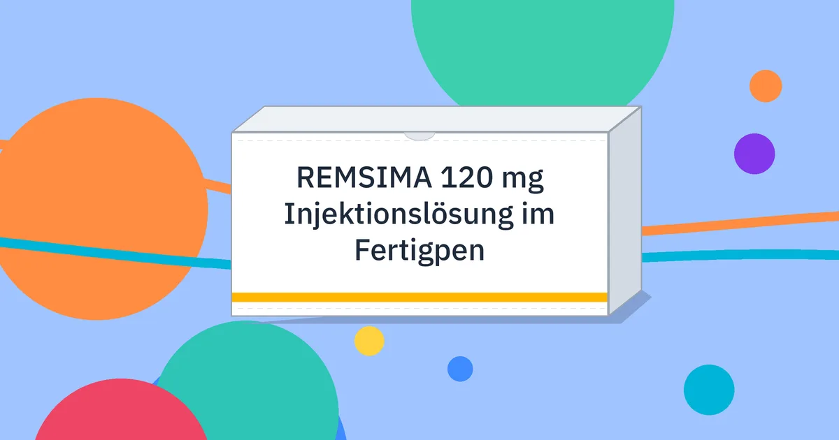 Symbolbild: Packung mit der Aufschrift REMSIMA 120 mg Injektionslösung im Fertigpen (PZN 17441719) – Verfügbarkeit und Bezug in Apotheken in Frankfurt am Main