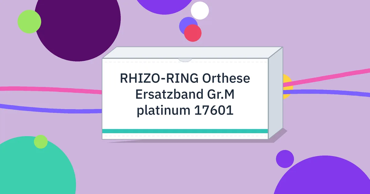 Symbolbild: Packung mit der Aufschrift RHIZO-RING Orthese Ersatzband Gr.M platinum 17601 (PZN 10542759) – Verfügbarkeit und Bezug in Apotheken in Frankfurt am Main