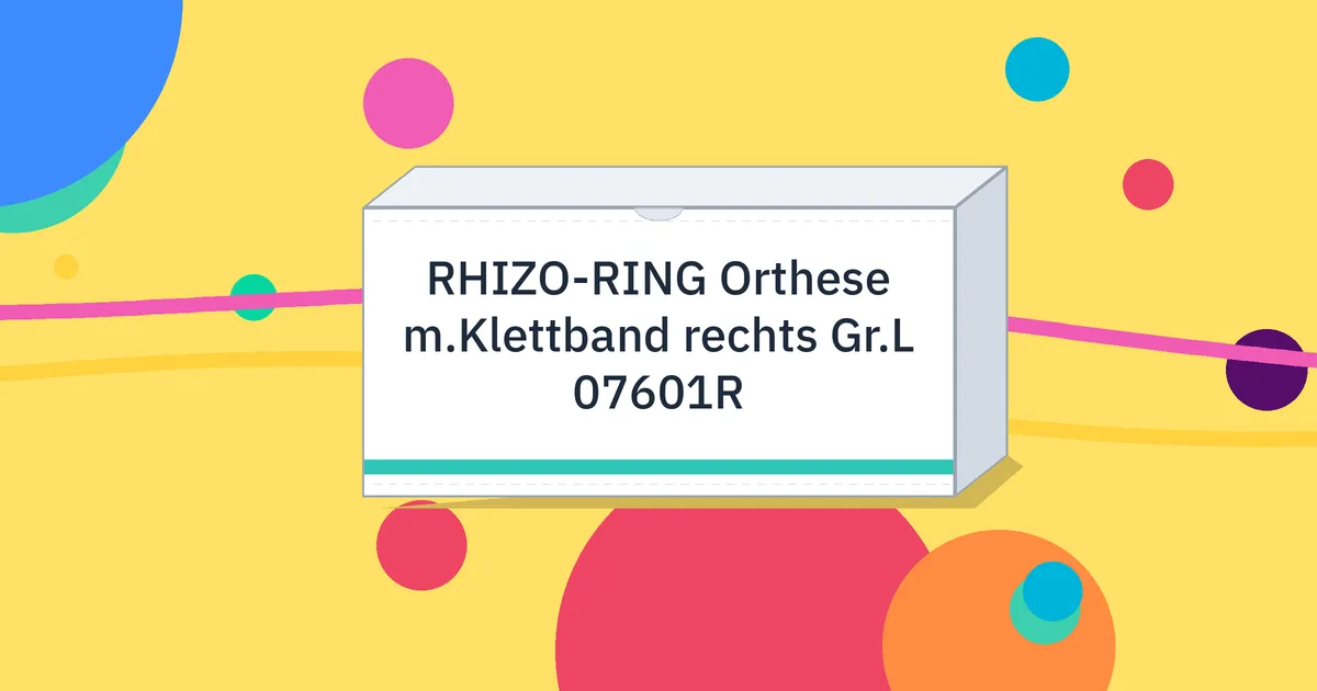 Symbolbild: Packung mit der Aufschrift RHIZO-RING Orthese m.Klettband rechts Gr.L 07601R (PZN 08733564) – Verfügbarkeit und Bezug in Apotheken in Frankfurt am Main