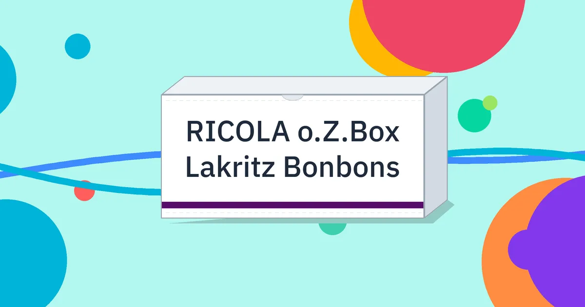 Symbolbild: Packung mit der Aufschrift RICOLA o.Z.Box Lakritz Bonbons (PZN 10321142) – Verfügbarkeit und Bezug in Apotheken in Frankfurt am Main