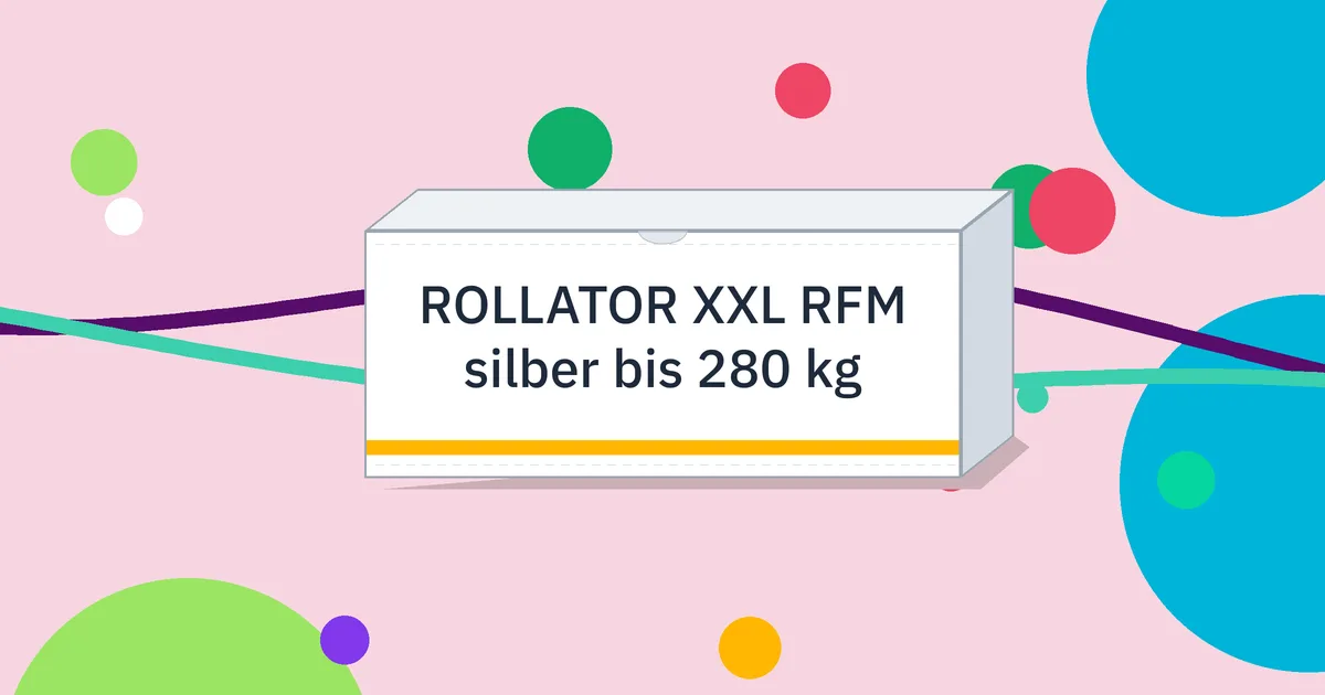 Symbolbild: Packung mit der Aufschrift ROLLATOR XXL RFM silber bis 280 kg (PZN 05374739) – Verfügbarkeit und Bezug in Apotheken in Frankfurt am Main