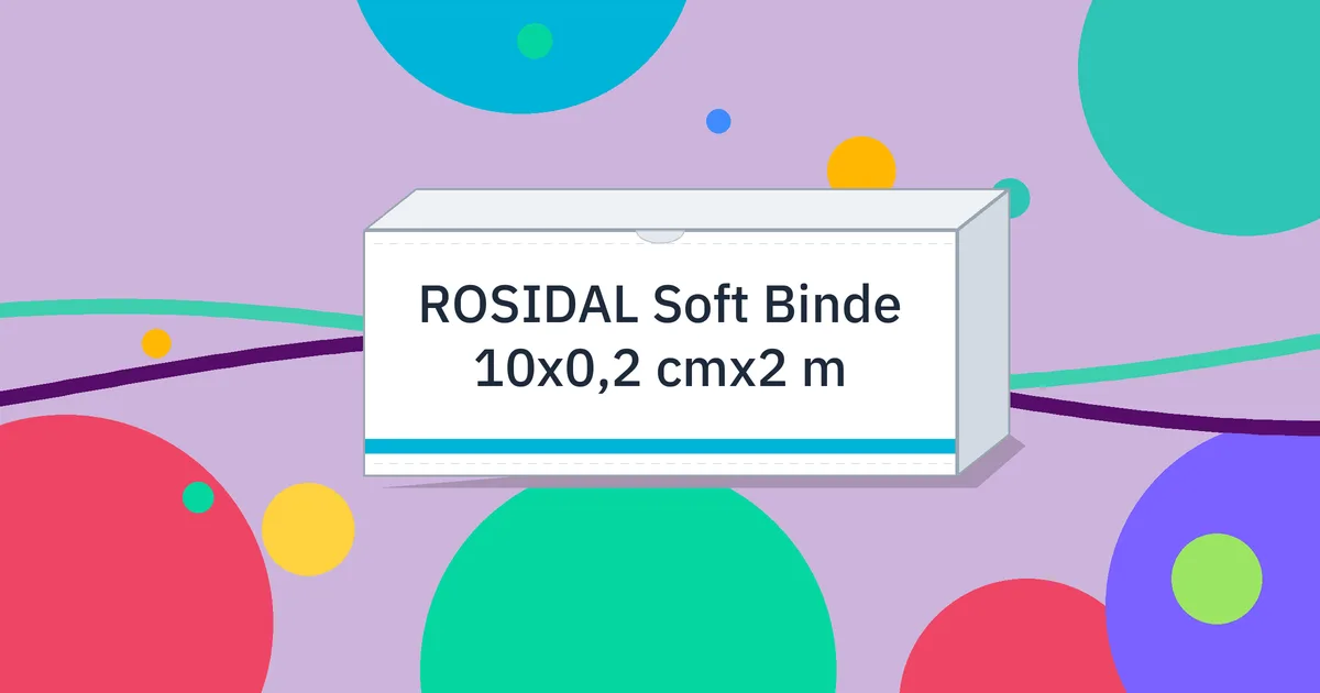 Symbolbild: Packung mit der Aufschrift ROSIDAL Soft Binde 10x0,2 cmx2 m (PZN 00849988) – Verfügbarkeit und Bezug in Apotheken in Frankfurt am Main