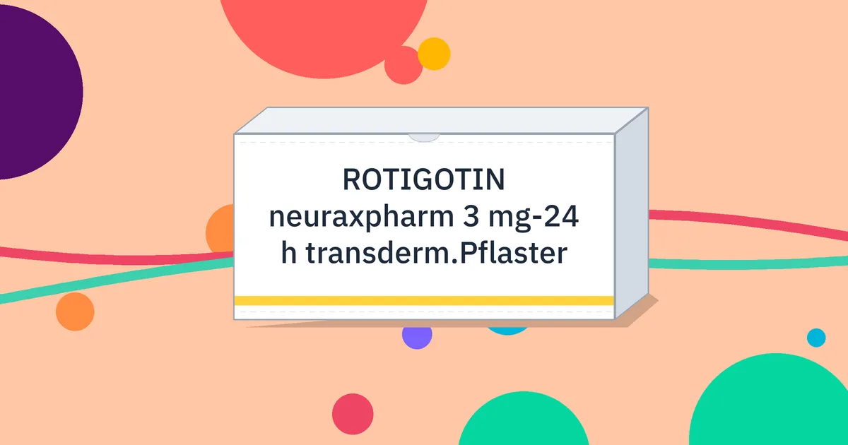 Symbolbild: Packung mit der Aufschrift ROTIGOTIN neuraxpharm 3 mg-24 h transderm.Pflaster (PZN 01147372) – Verfügbarkeit und Bezug in Apotheken in Frankfurt am Main