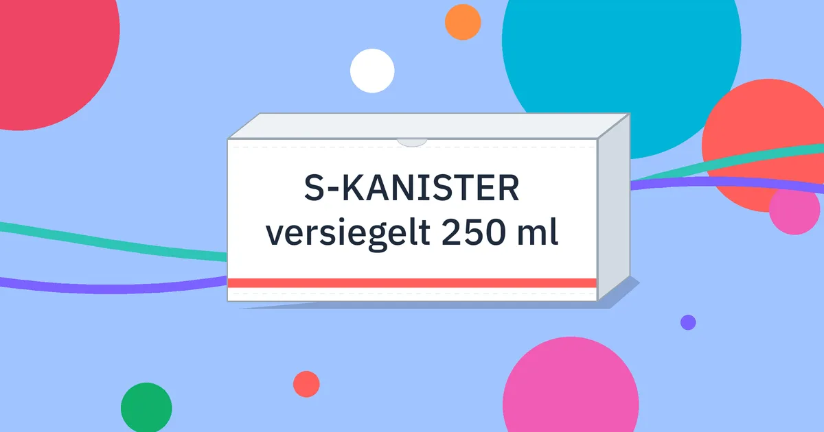 Symbolbild: Packung mit der Aufschrift S-KANISTER versiegelt 250 ml (PZN 06550546) – Verfügbarkeit und Bezug in Apotheken in Frankfurt am Main