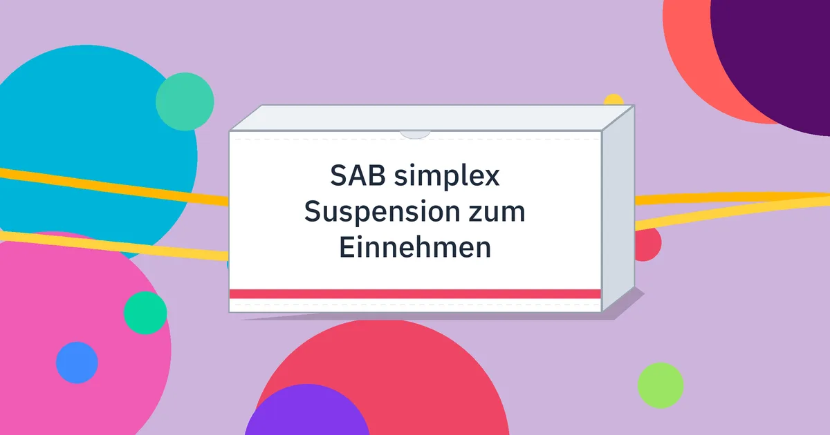 Symbolbild: Packung mit der Aufschrift SAB simplex Suspension zum Einnehmen (PZN 00239758) – Verfügbarkeit und Bezug in Apotheken in Frankfurt am Main