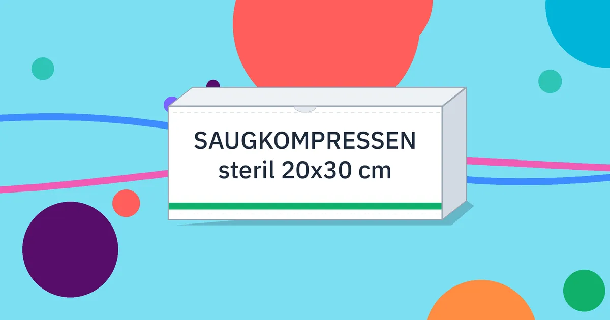 Symbolbild: Packung mit der Aufschrift SAUGKOMPRESSEN steril 20x30 cm (PZN 17562570) – Verfügbarkeit und Bezug in Apotheken in Frankfurt am Main