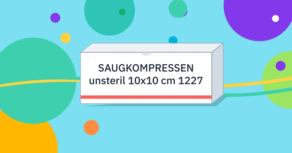 Symbolbild: Packung mit der Aufschrift SAUGKOMPRESSEN unsteril 10x10 cm 1227 (PZN 16623186) – Verfügbarkeit und Bezug in Apotheken in Frankfurt am Main