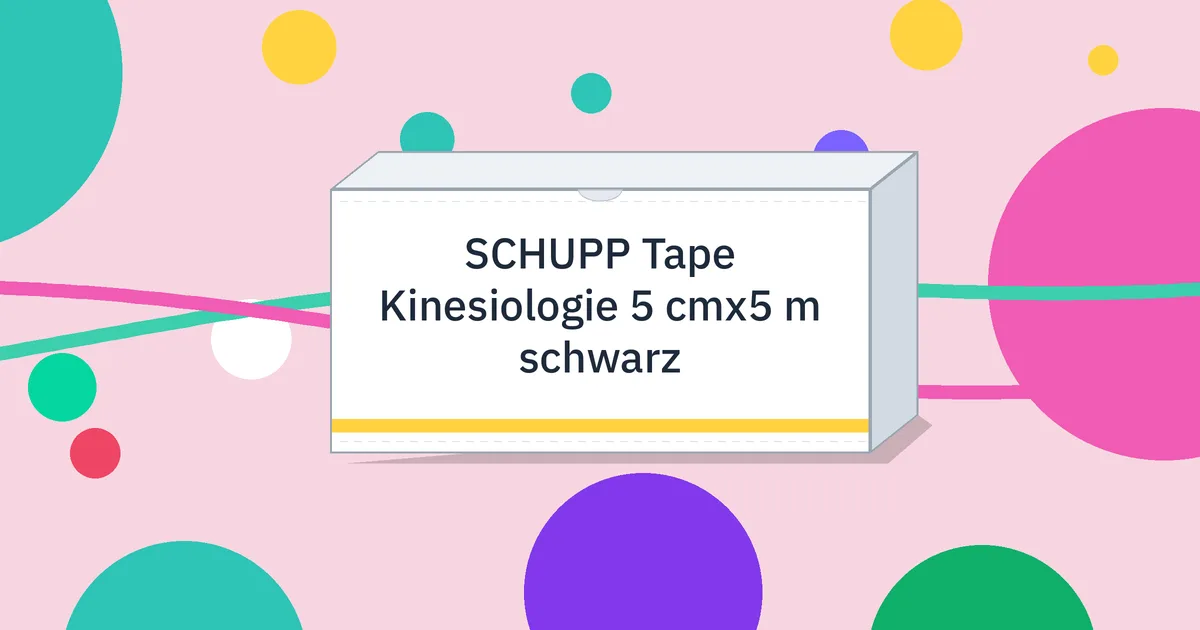 Symbolbild: Packung mit der Aufschrift SCHUPP Tape Kinesiologie 5 cmx5 m schwarz (PZN 06913894) – Verfügbarkeit und Bezug in Apotheken in Frankfurt am Main