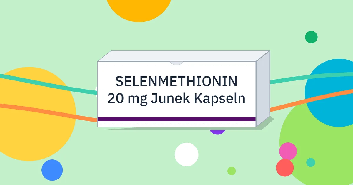 Symbolbild: Packung mit der Aufschrift SELENMETHIONIN 20 mg Junek Kapseln (PZN 20857524) – Verfügbarkeit und Bezug in Apotheken in Frankfurt am Main