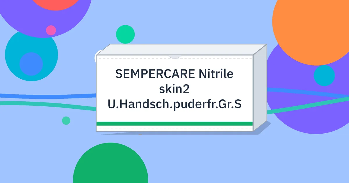 Symbolbild: Packung mit der Aufschrift SEMPERCARE Nitrile skin2 U.Handsch.puderfr.Gr.S (PZN 16885590) – Verfügbarkeit und Bezug in Apotheken in Frankfurt am Main