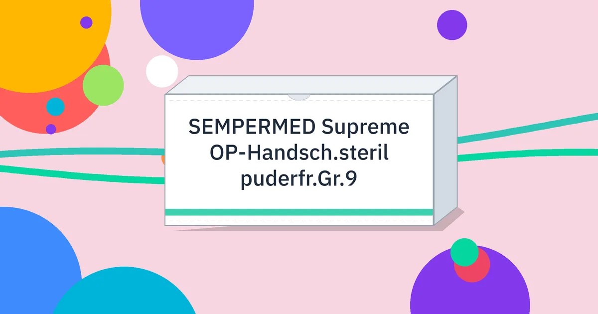 Symbolbild: Packung mit der Aufschrift SEMPERMED Supreme OP-Handsch.steril puderfr.Gr.9 (PZN 04200919) – Verfügbarkeit und Bezug in Apotheken in Frankfurt am Main