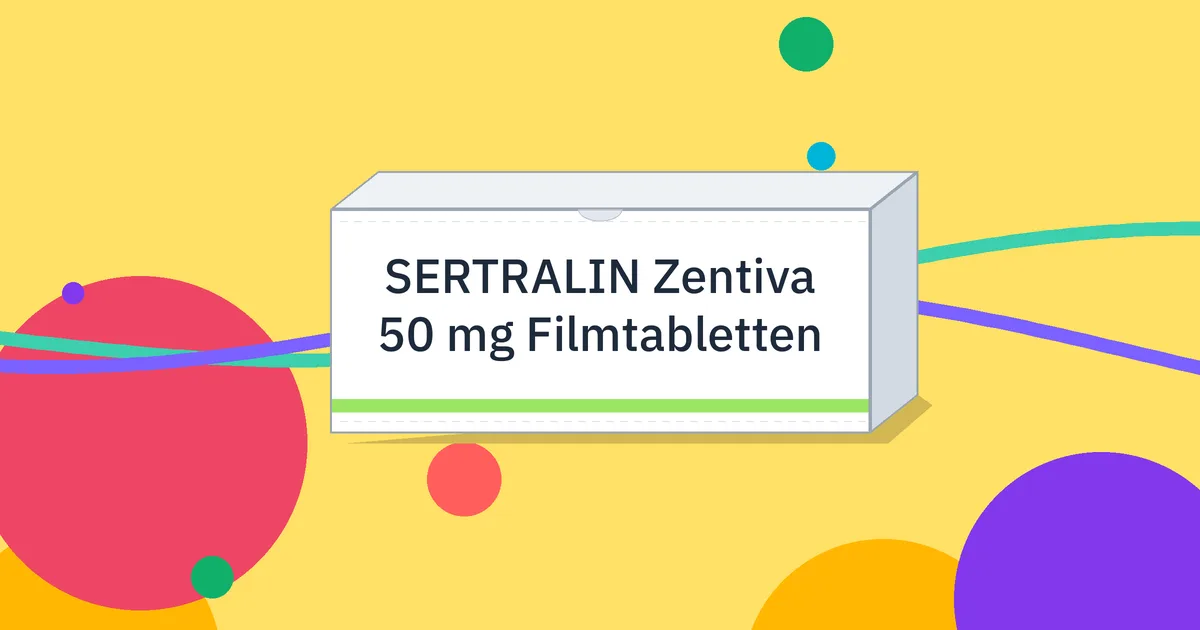 Symbolbild: Packung mit der Aufschrift SERTRALIN Zentiva 50 mg Filmtabletten (PZN 19834469) – Verfügbarkeit und Bezug in Apotheken in Frankfurt am Main