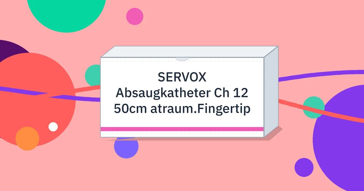 Symbolbild: Packung mit der Aufschrift SERVOX Absaugkatheter Ch 12 50cm atraum.Fingertip (PZN 16395006) – Verfügbarkeit und Bezug in Apotheken in Frankfurt am Main