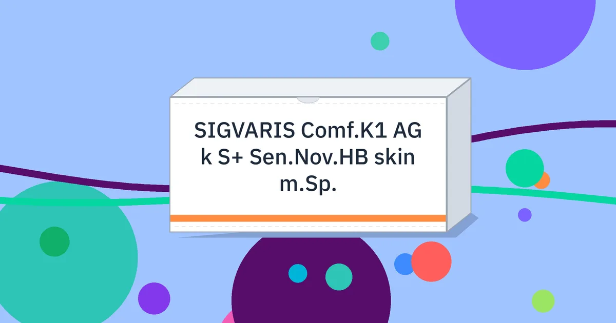 Symbolbild: Packung mit der Aufschrift SIGVARIS Comf.K1 AG k S+ Sen.Nov.HB skin m.Sp. (PZN 17102822) – Verfügbarkeit und Bezug in Apotheken in Frankfurt am Main