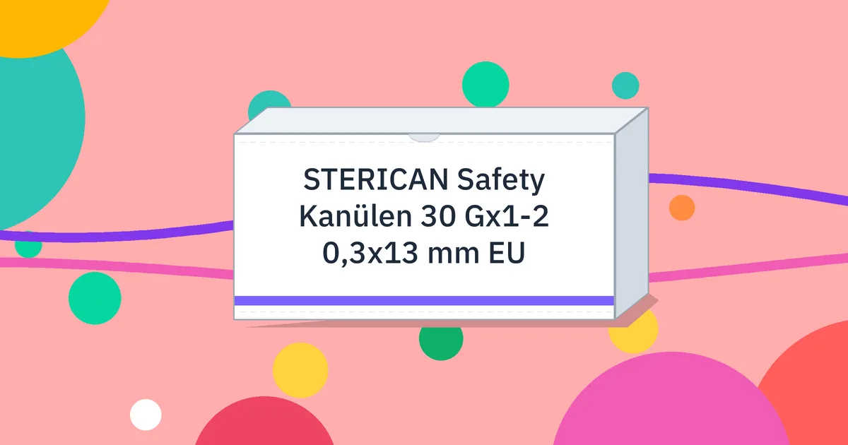 Symbolbild: Packung mit der Aufschrift STERICAN Safety Kanülen 30 Gx1-2 0,3x13 mm EU (PZN 13353705) – Verfügbarkeit und Bezug in Apotheken in Frankfurt am Main