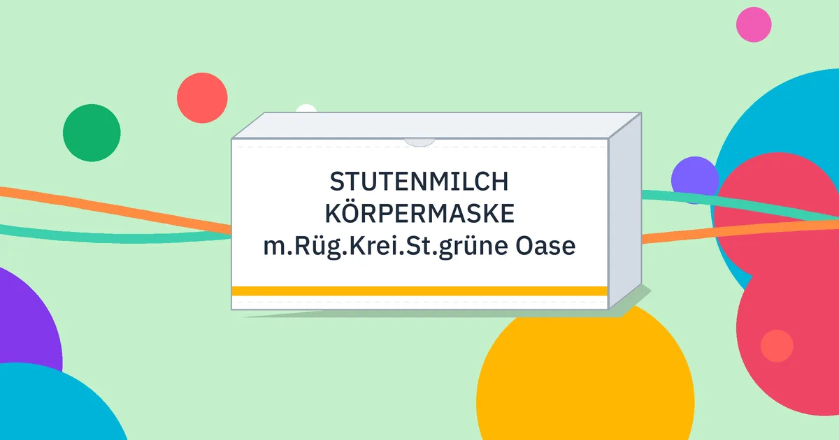 Symbolbild: Packung mit der Aufschrift STUTENMILCH KÖRPERMASKE m.Rüg.Krei.St.grüne Oase (PZN 11025977) – Verfügbarkeit und Bezug in Apotheken in Frankfurt am Main