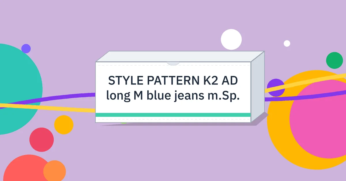 Symbolbild: Packung mit der Aufschrift STYLE PATTERN K2 AD long M blue jeans m.Sp. (PZN 19694749) – Verfügbarkeit und Bezug in Apotheken in Frankfurt am Main