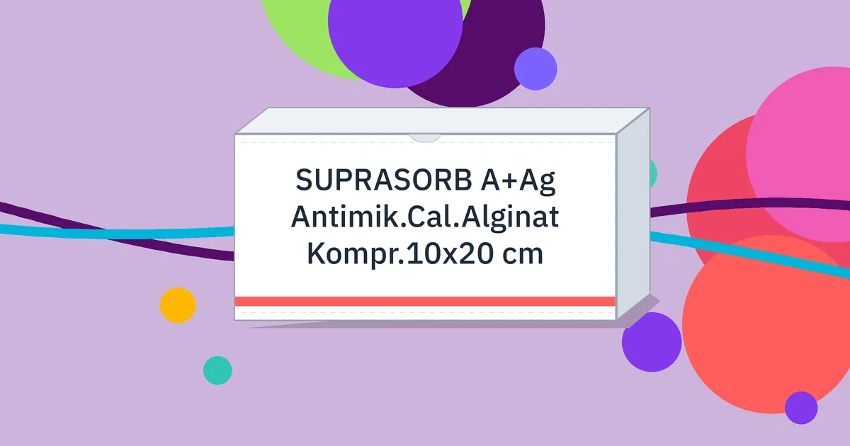 Symbolbild: Packung mit der Aufschrift SUPRASORB A+Ag Antimik.Cal.Alginat Kompr.10x20 cm (PZN 12586399) – Verfügbarkeit und Bezug in Apotheken in Frankfurt am Main