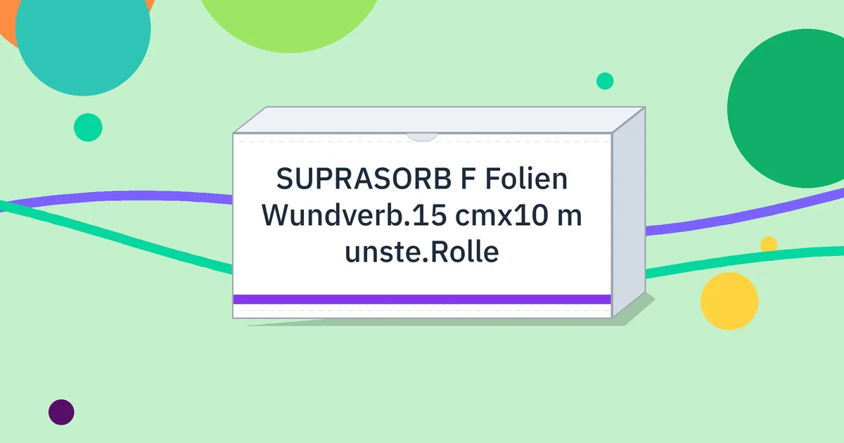 Symbolbild: Packung mit der Aufschrift SUPRASORB F Folien Wundverb.15 cmx10 m unste.Rolle (PZN 15375272) – Verfügbarkeit und Bezug in Apotheken in Frankfurt am Main