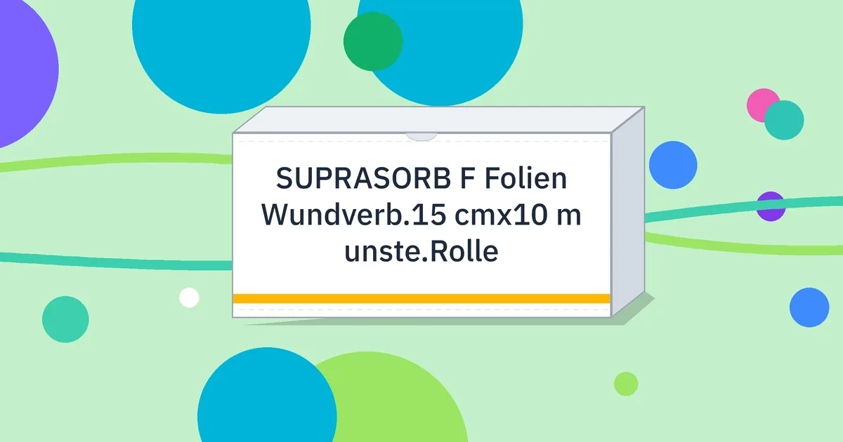 Symbolbild: Packung mit der Aufschrift SUPRASORB F Folien Wundverb.15 cmx10 m unste.Rolle (PZN 18375976) – Verfügbarkeit und Bezug in Apotheken in Frankfurt am Main