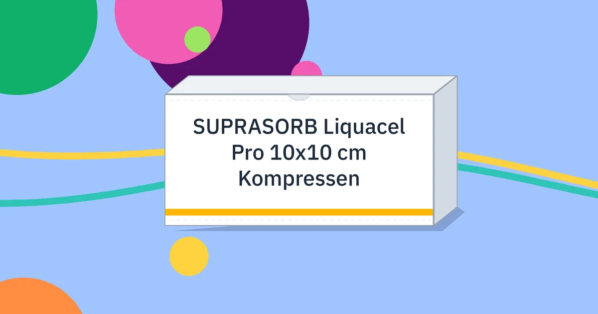 Symbolbild: Packung mit der Aufschrift SUPRASORB Liquacel Pro 10x10 cm Kompressen (PZN 19452762) – Verfügbarkeit und Bezug in Apotheken in Frankfurt am Main