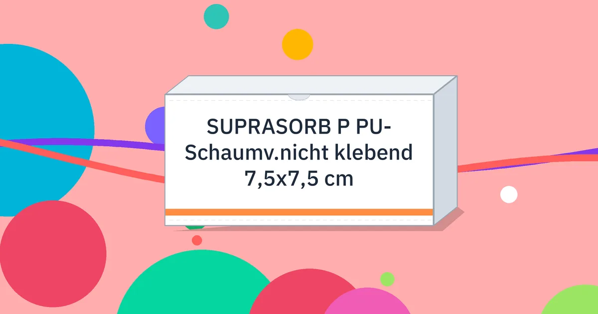 Symbolbild: Packung mit der Aufschrift SUPRASORB P PU-Schaumv.nicht klebend 7,5x7,5 cm (PZN 13345551) – Verfügbarkeit und Bezug in Apotheken in Frankfurt am Main