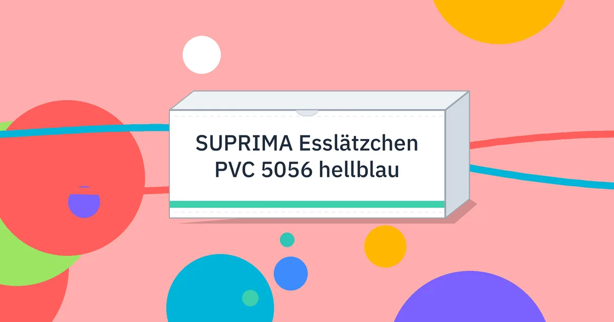 Symbolbild: Packung mit der Aufschrift SUPRIMA Esslätzchen PVC 5056 hellblau (PZN 03003329) – Verfügbarkeit und Bezug in Apotheken in Frankfurt am Main