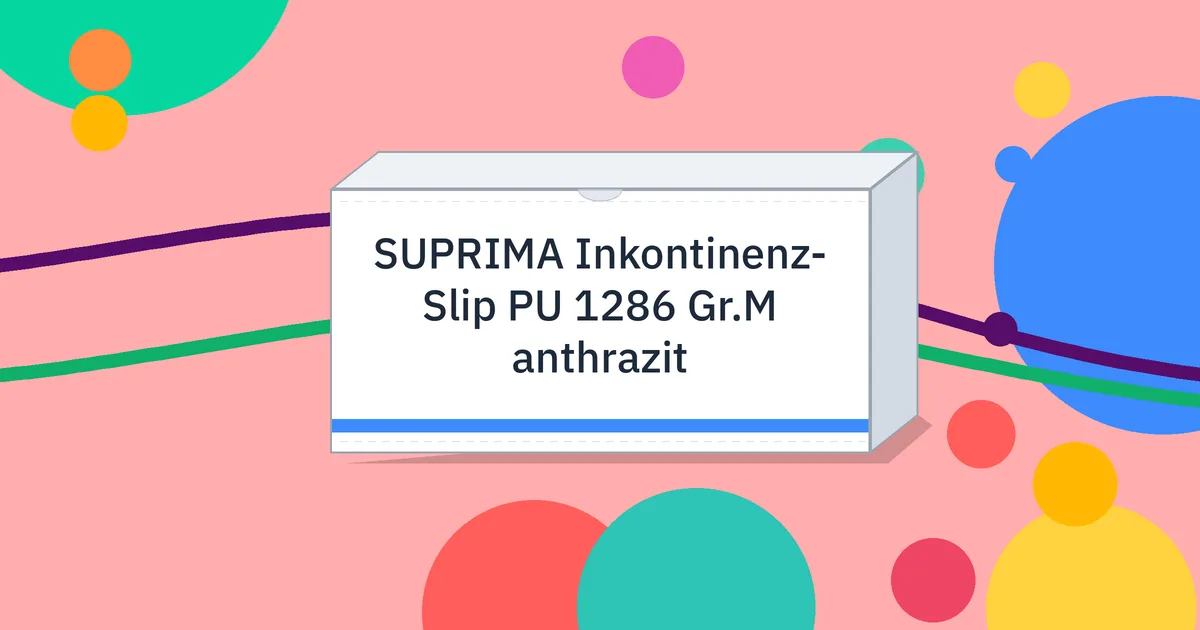 Symbolbild: Packung mit der Aufschrift SUPRIMA Inkontinenz-Slip PU 1286 Gr.M anthrazit (PZN 10637247) – Verfügbarkeit und Bezug in Apotheken in Frankfurt am Main