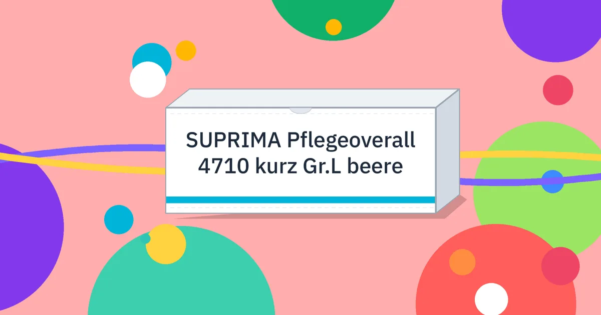 Symbolbild: Packung mit der Aufschrift SUPRIMA Pflegeoverall 4710 kurz Gr.L beere (PZN 05397545) – Verfügbarkeit und Bezug in Apotheken in Frankfurt am Main