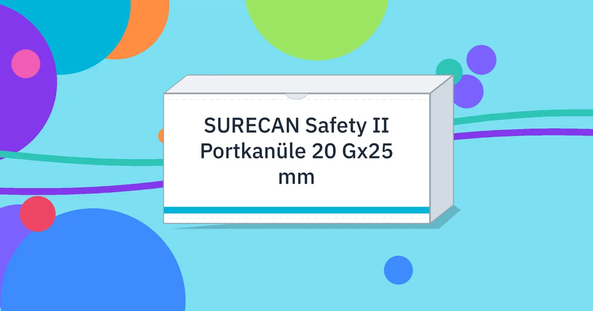 Symbolbild: Packung mit der Aufschrift SURECAN Safety II Portkanüle 20 Gx25 mm (PZN 20770131) – Verfügbarkeit und Bezug in Apotheken in Frankfurt am Main