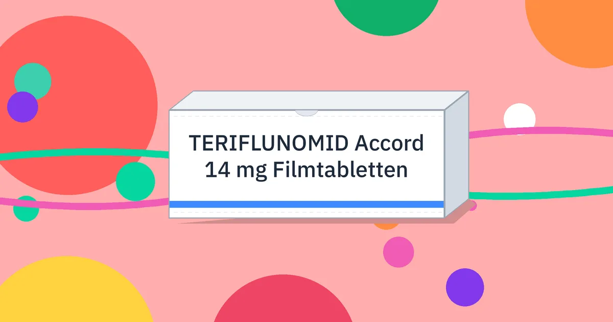 Symbolbild: Packung mit der Aufschrift TERIFLUNOMID Accord 14 mg Filmtabletten (PZN 19113729) – Verfügbarkeit und Bezug in Apotheken in Frankfurt am Main