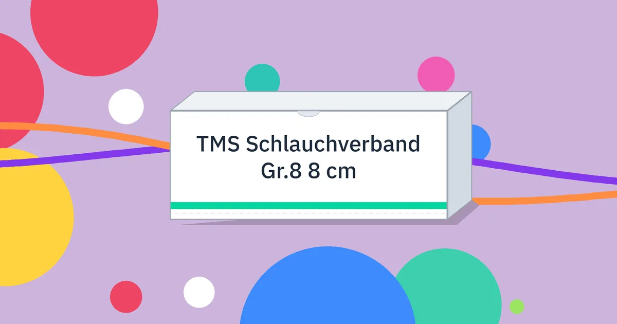 Symbolbild: Packung mit der Aufschrift TMS Schlauchverband Gr.8 8 cm (PZN 18316264) – Verfügbarkeit und Bezug in Apotheken in Frankfurt am Main