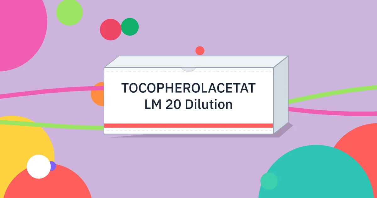 Symbolbild: Packung mit der Aufschrift TOCOPHEROLACETAT LM 20 Dilution (PZN 13224876) – Verfügbarkeit und Bezug in Apotheken in Frankfurt am Main