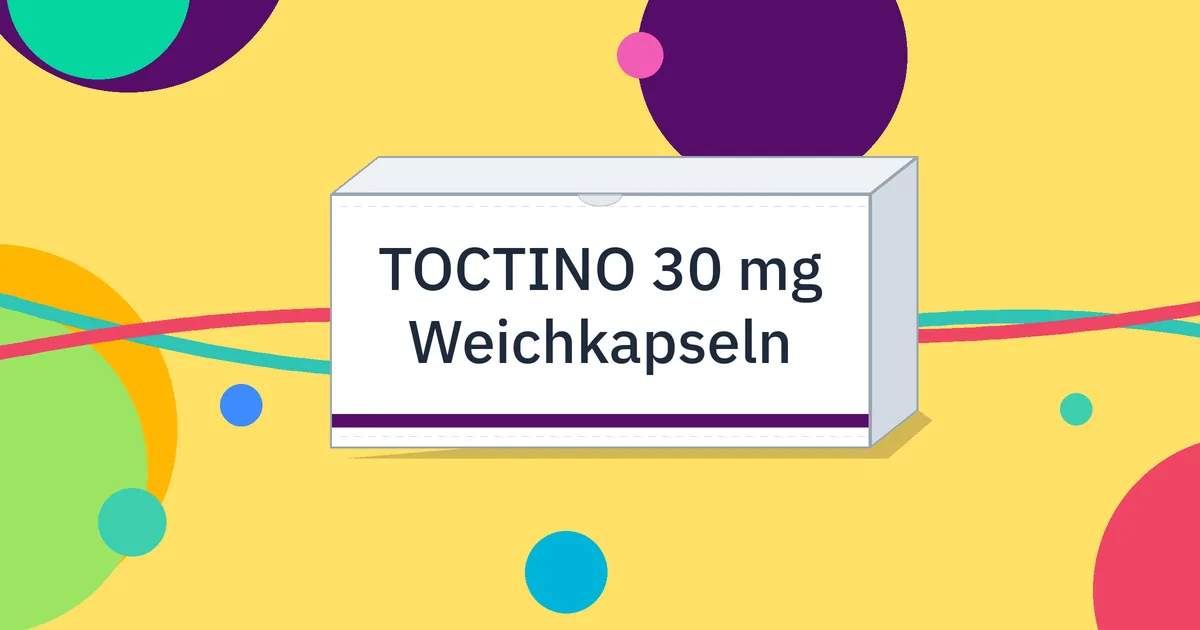 Symbolbild: Packung mit der Aufschrift TOCTINO 30 mg Weichkapseln (PZN 11368016) – Verfügbarkeit und Bezug in Apotheken in Frankfurt am Main