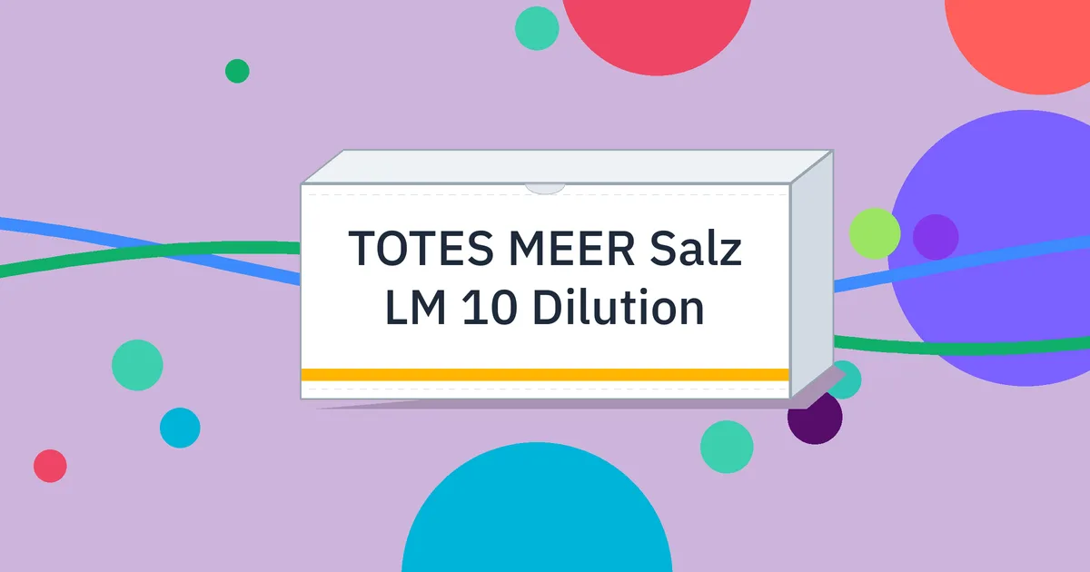 Symbolbild: Packung mit der Aufschrift TOTES MEER Salz LM 10 Dilution (PZN 13226148) – Verfügbarkeit und Bezug in Apotheken in Frankfurt am Main