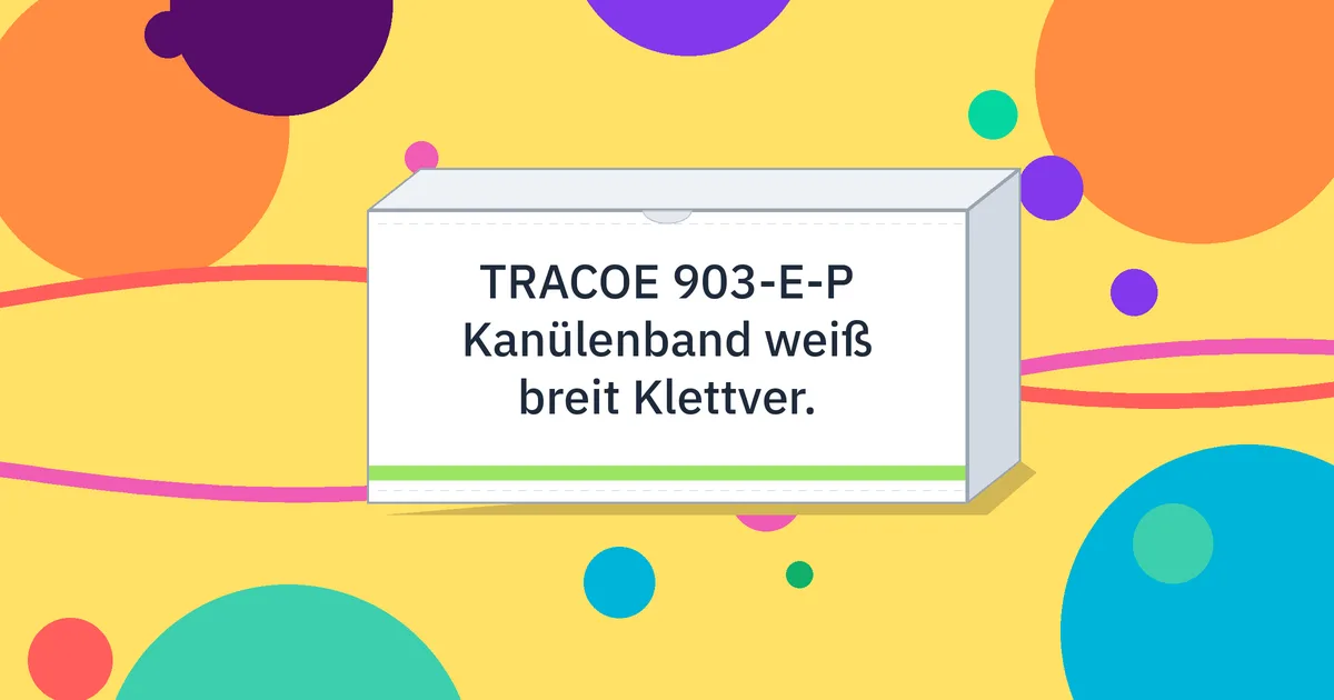 Symbolbild: Packung mit der Aufschrift TRACOE 903-E-P Kanülenband weiß breit Klettver. (PZN 02038886) – Verfügbarkeit und Bezug in Apotheken in Frankfurt am Main