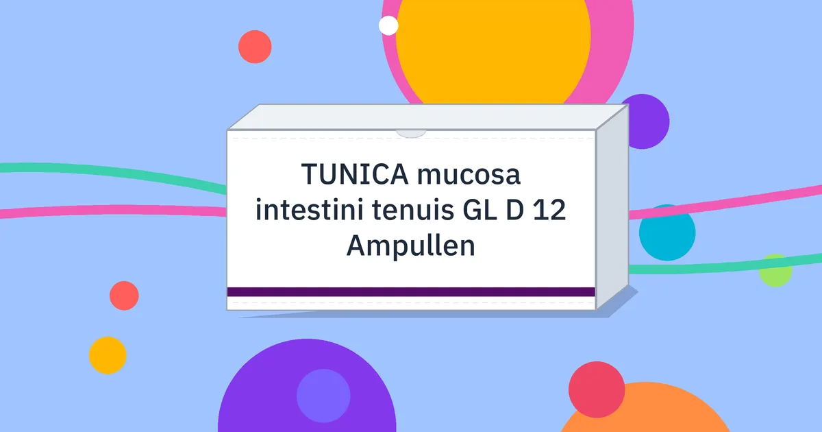 Symbolbild: Packung mit der Aufschrift TUNICA mucosa intestini tenuis GL D 12 Ampullen (PZN 03787621) – Verfügbarkeit und Bezug in Apotheken in Frankfurt am Main
