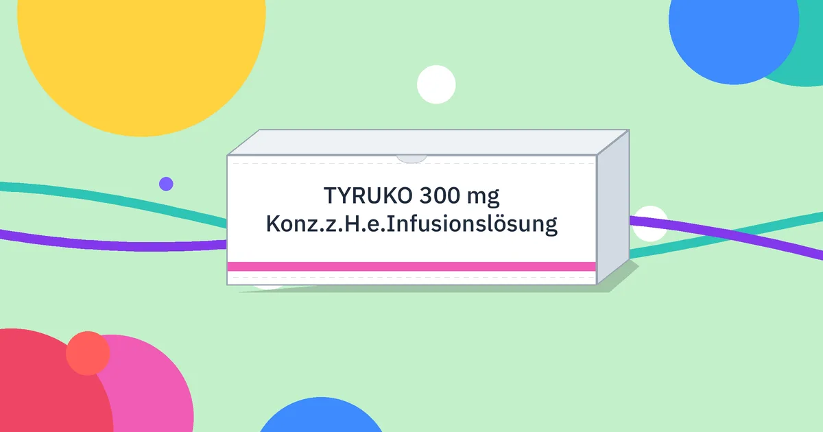 Symbolbild: Packung mit der Aufschrift TYRUKO 300 mg Konz.z.H.e.Infusionslösung (PZN 19234255) – Verfügbarkeit und Bezug in Apotheken in Frankfurt am Main